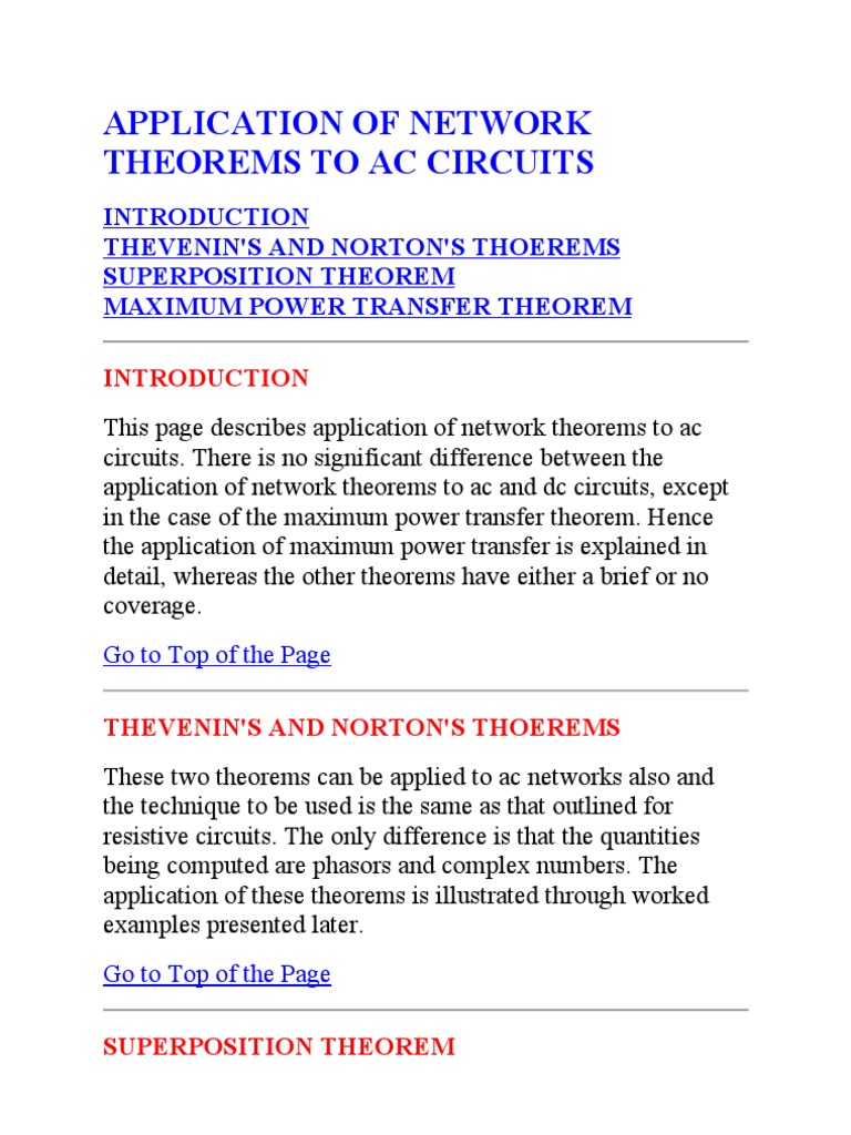 Application of Network Theorems To Ac Circuits | PDF | Electrical ...