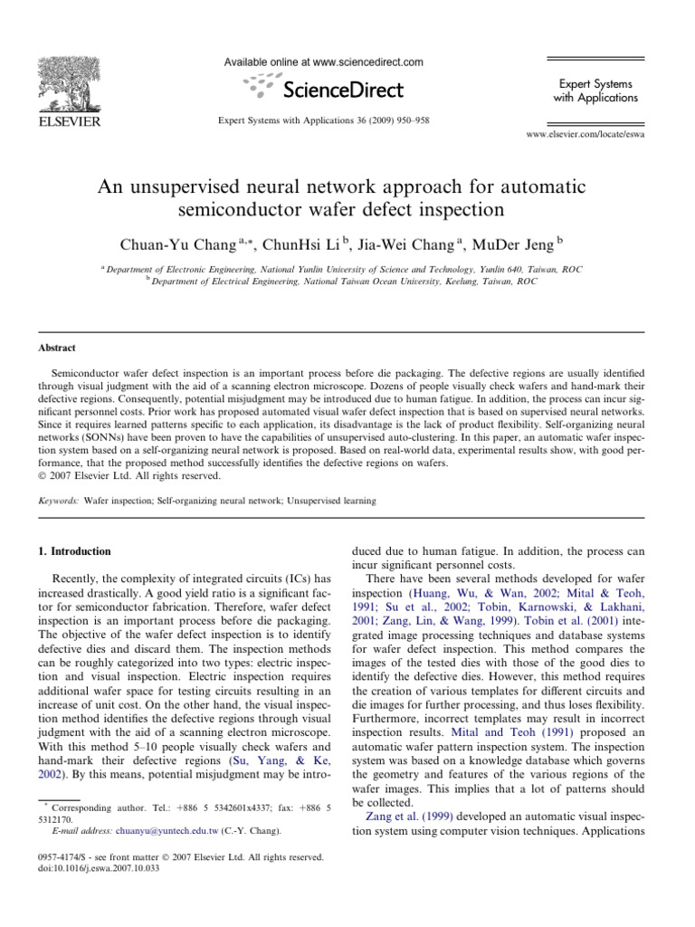 An Unsupervised Neural Network Approach For Automatic Semiconductor Wafer Defect Inspection ...