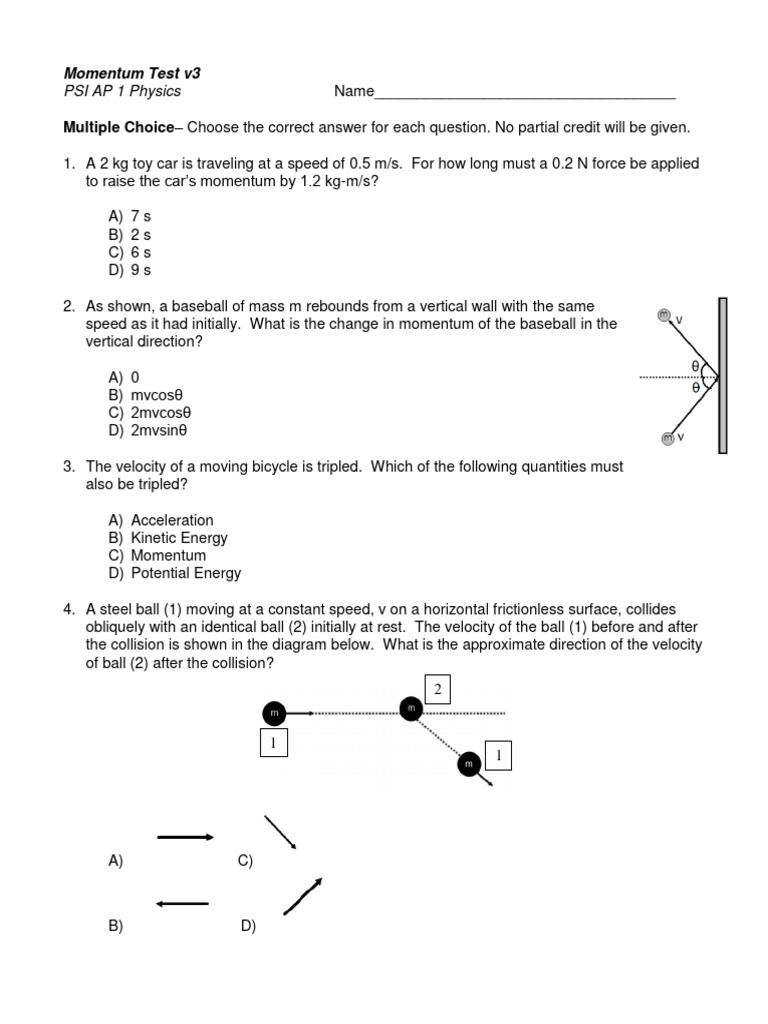 Momentum Test for AP Physics Students | PDF | Momentum | Collision