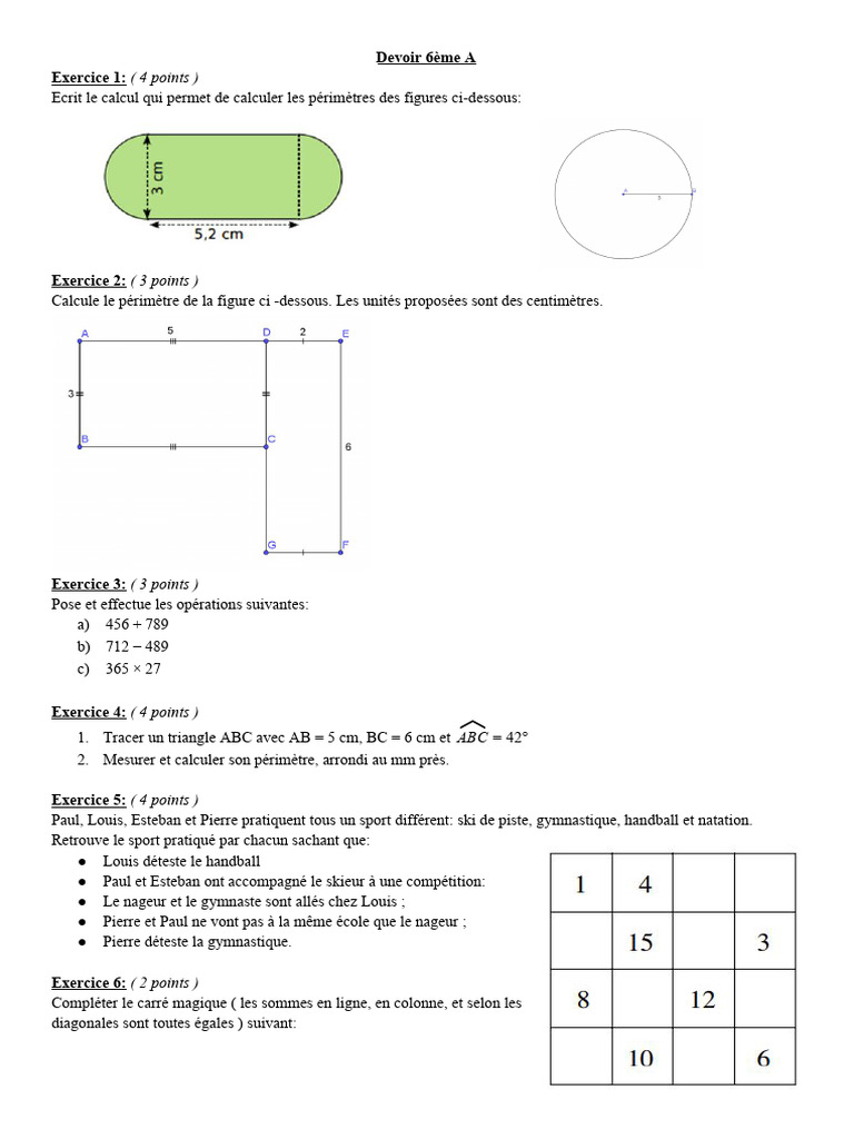 Dévoir 6ème A 16 Février 2018 | PDF