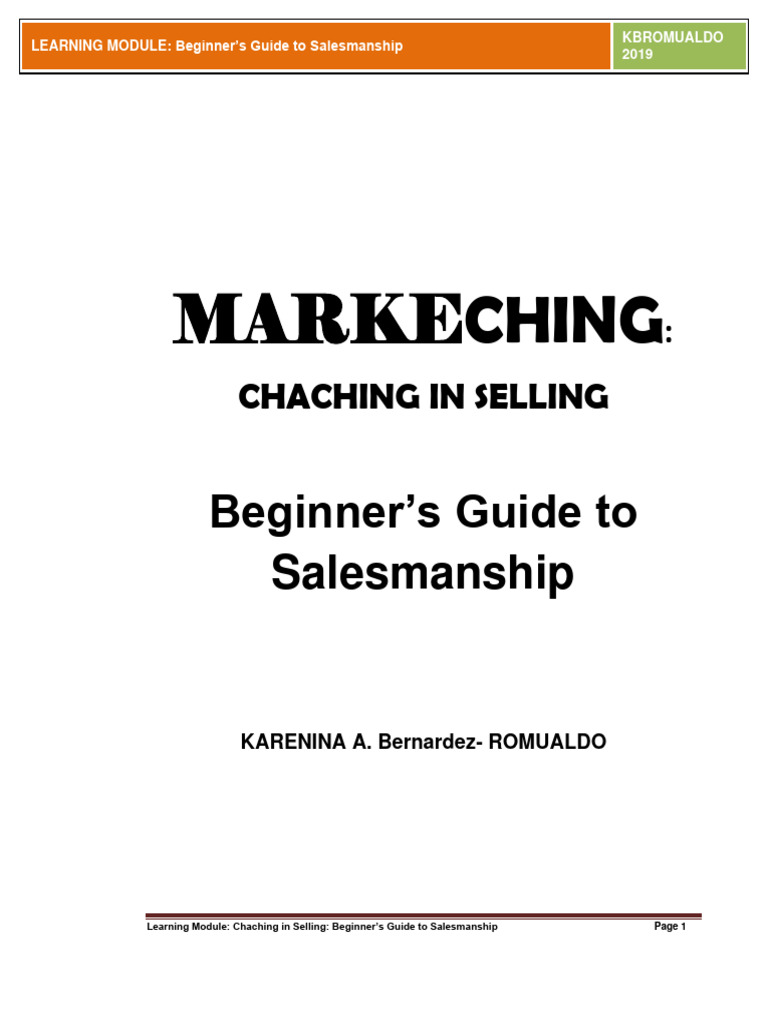 Module 1 - Chaching in Selling. Beginner's Guide To Salesmanship | PDF | Sales | Marketing