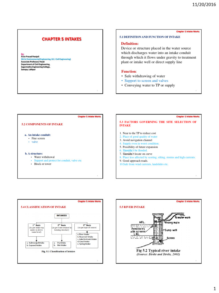 Water Supply Chapter 5 Intake | PDF | Water | Environment