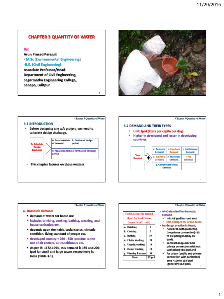 Water Supply Chapter 3 Quantity of Water | PDF | Livestock | Water