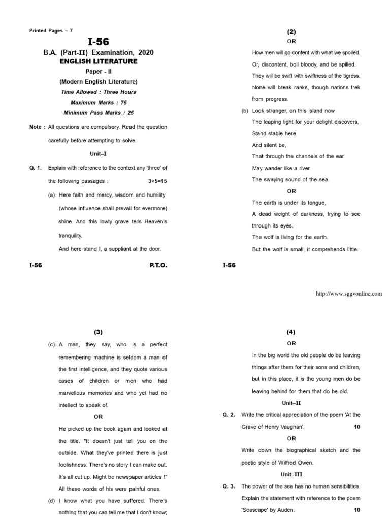 Ba Part 2 Modern English Literature 1 56 2020 | PDF