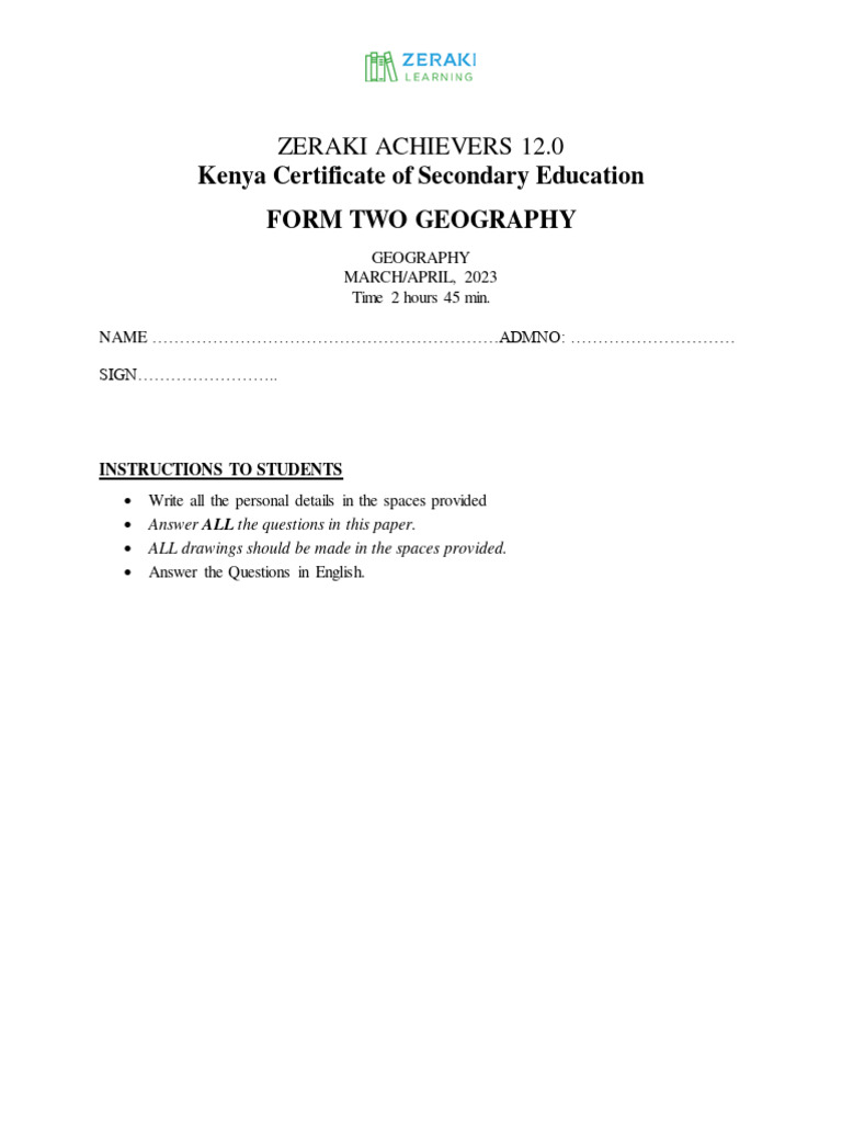 Form Two Geography Exam Paper 2023 | PDF | Solar Eclipse | Rock (Geology)