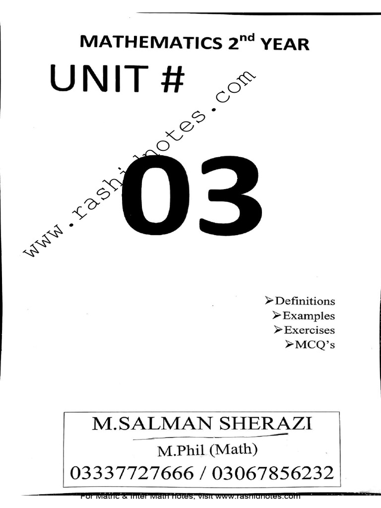 2nd Year Math Chapter No. 3 Notes | PDF