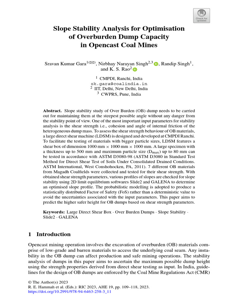 Slope Stability Analysis For Optimisation of Overburden Dump Capacity in Opencast Coal Mines ...