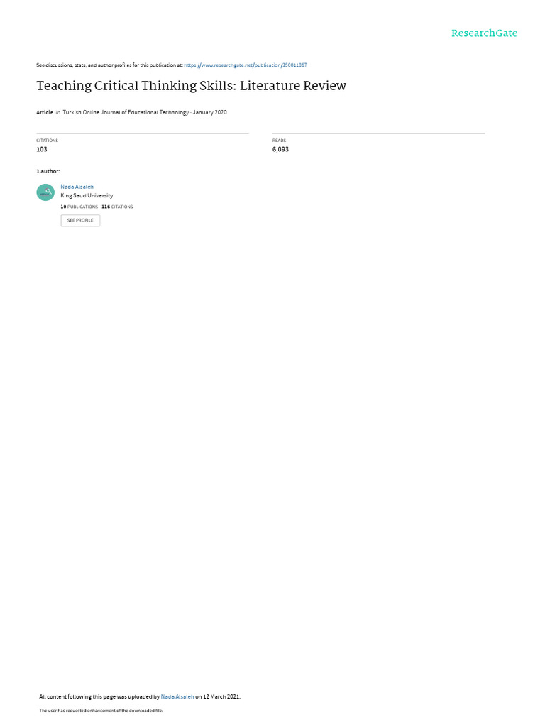 Thepublisharticel CTliterturereview | PDF | Critical Thinking | Thought
