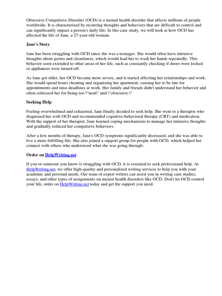Ocd Case Study | PDF | Obsessive–Compulsive Disorder | Anxiety Disorder