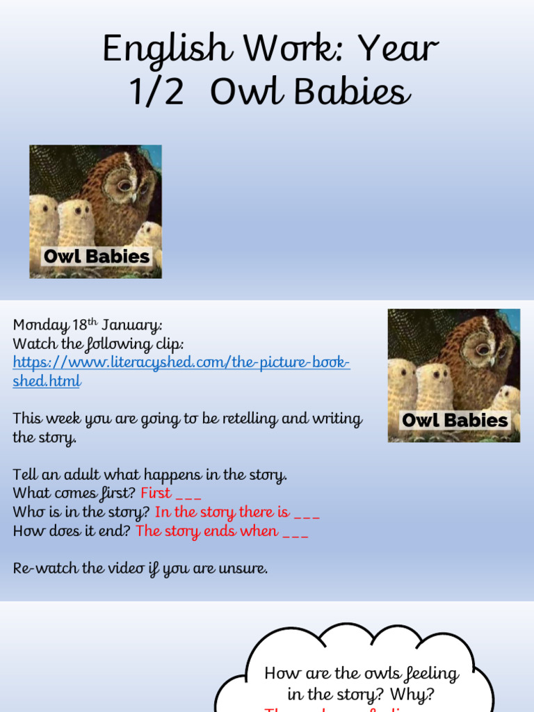 Owl Babies Story Retelling Activities | PDF | Adjective | Noun