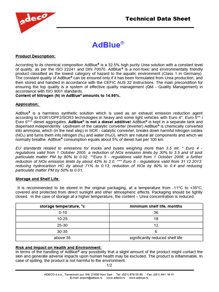 Adeco Adblue Eng | Download Free PDF | Chemical Substances | Materials