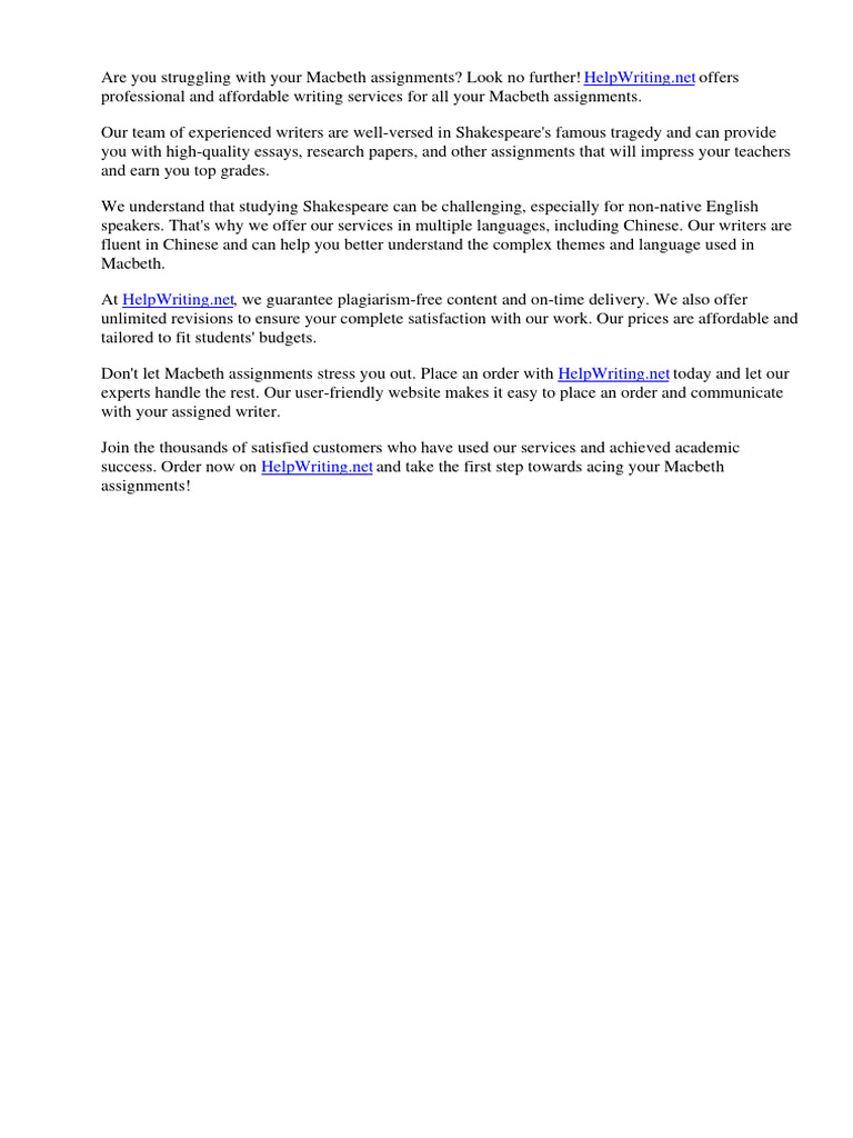 Macbeth Assignments | PDF | Macbeth