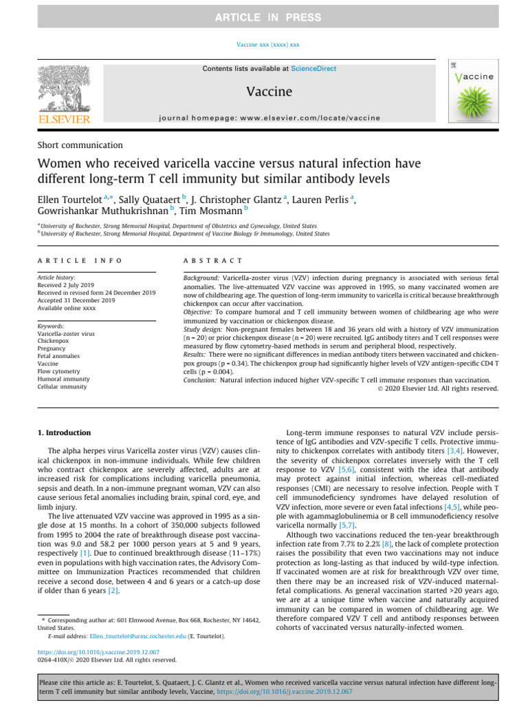 Varicella Vaccine vs. Natural Infection Immunity | PDF | Vaccines ...