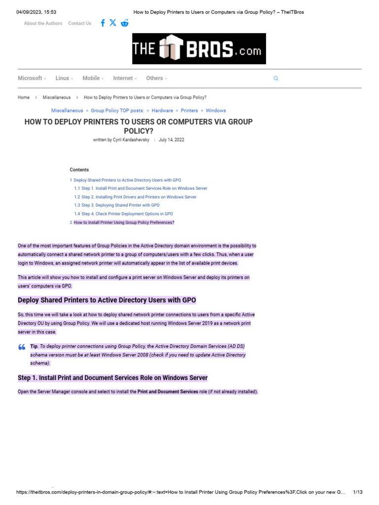 How To Deploy Printers To Users or Computers Via Group Policy | PDF ...