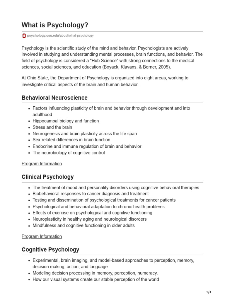 Psychology - Osu.edu-What Is Psychology | PDF | Psychology | Cognitive ...