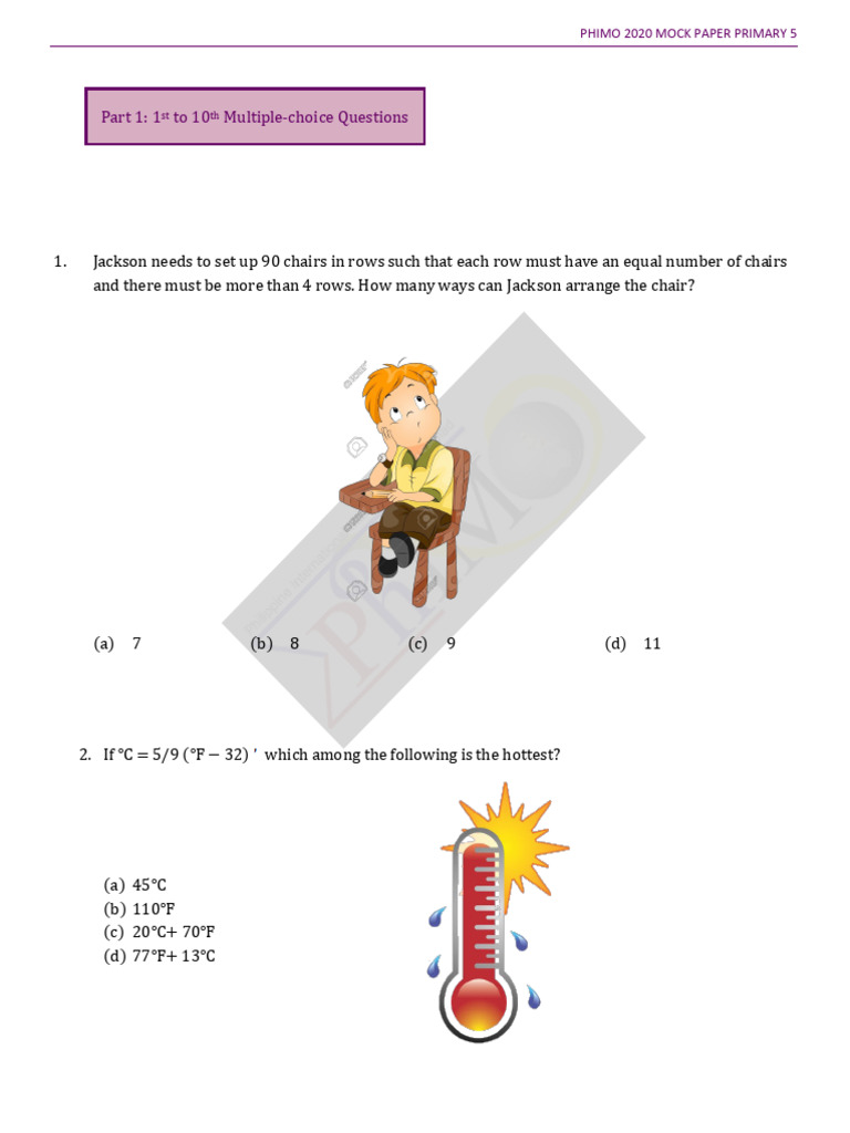 PHIMO MOCK 2020 Primary 5 No Keys | PDF | Area | Triangle
