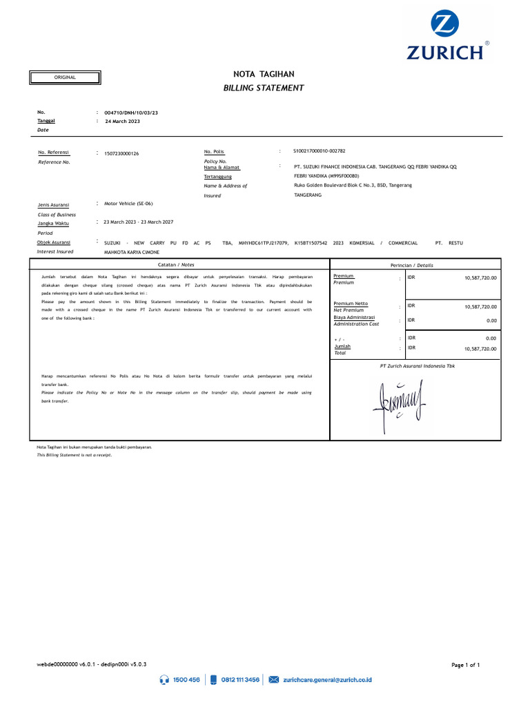 Billing Statement: Nota Tagihan | PDF