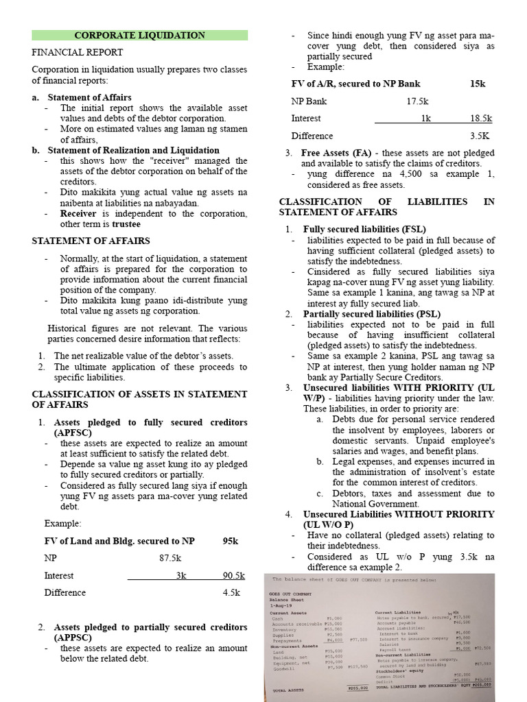 Corporate Liquidation Notes | PDF | Debt | Unsecured Debt