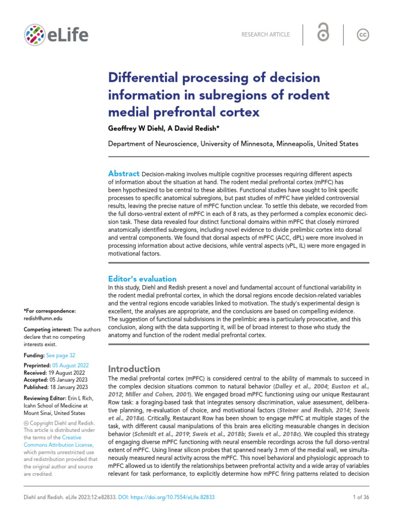 Diehl Et Redish - 2023 - Differential Processing of Decision ...