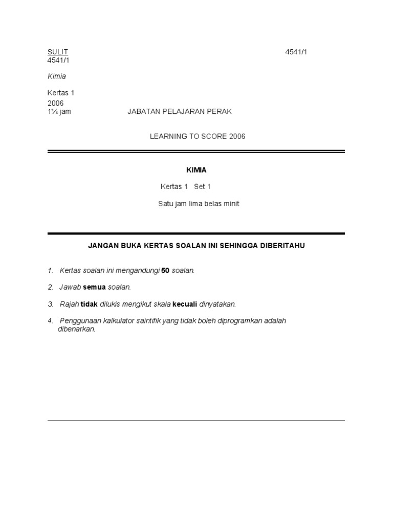 SPM Kimia Kimia k1 Set1 | PDF