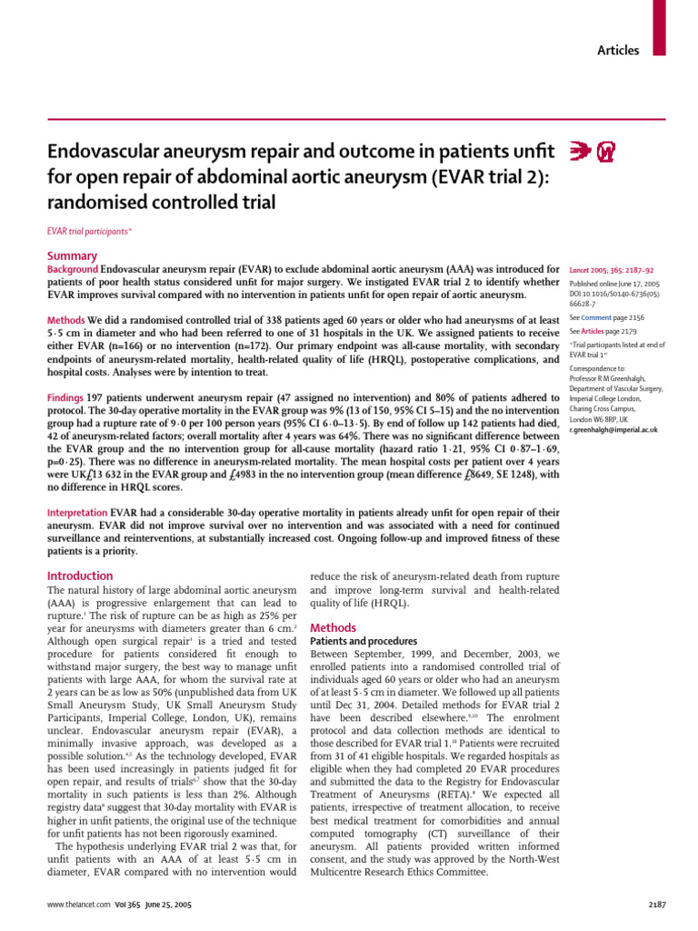 EVAR2 | PDF | Cardiovascular System | Medical Specialties