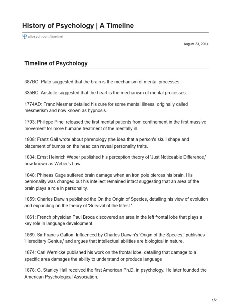 History of Psychology A Timeline | PDF | Psychology | Psychotherapy