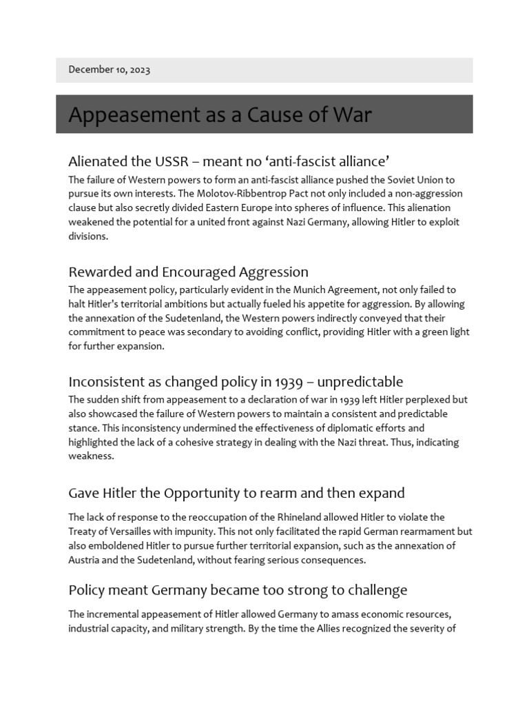 Appeasement As A Cause of War | PDF | Adolf Hitler | World War II