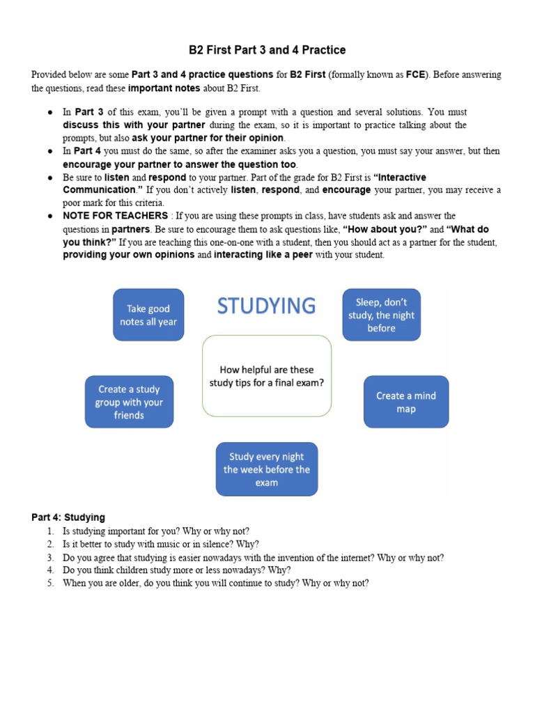 B2 First Part 3 and 4 Practice | PDF | Human Communication