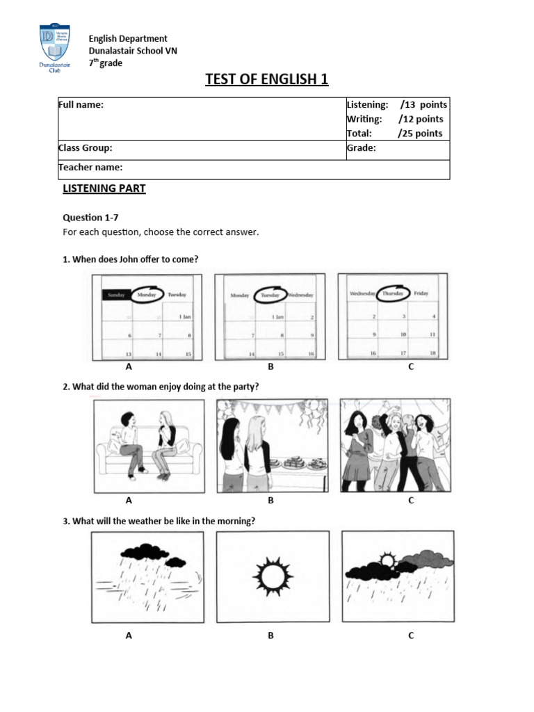 Listening and Writing Test | PDF