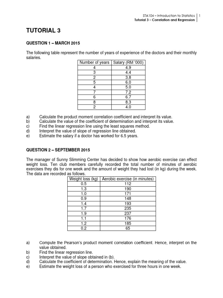 TUTORIAL 3_STA104 | PDF | Coefficient Of Determination | Linear Regression