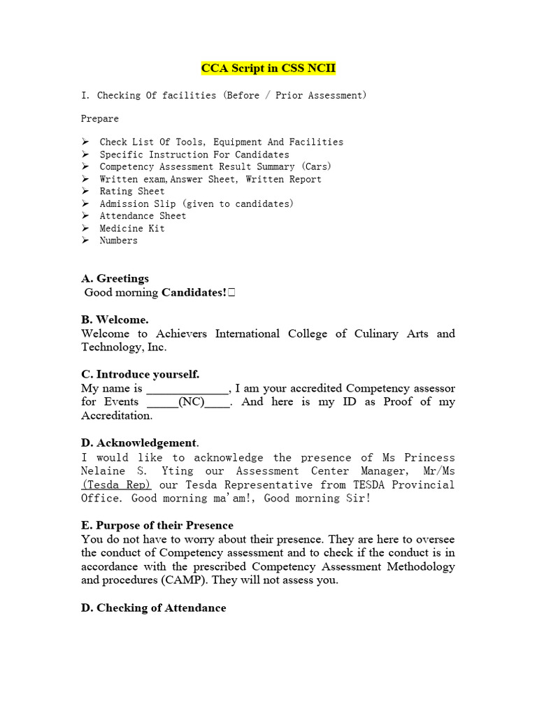 COC 2 Conduct Competency Assessment | PDF