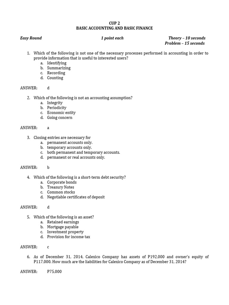 Easy Round 1 Point Each Theory - 10 Seconds Problem - 15 Seconds | PDF ...