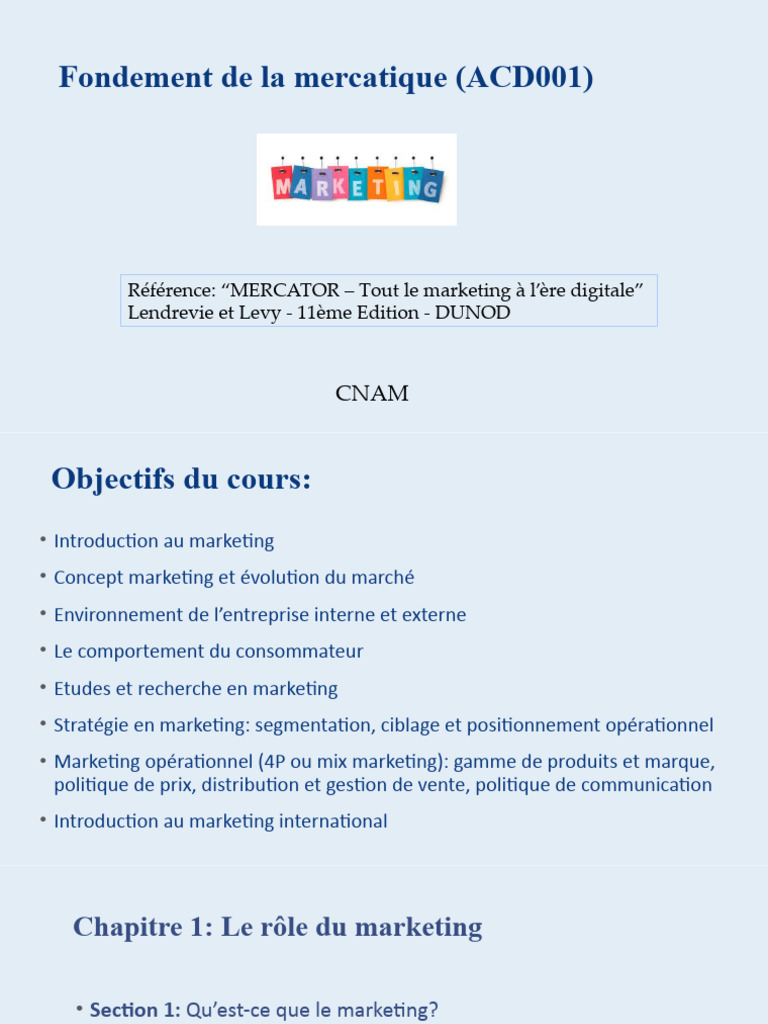 Ch1 Introduction Au Marketing | PDF | Commercialisation | Gestion stratégique