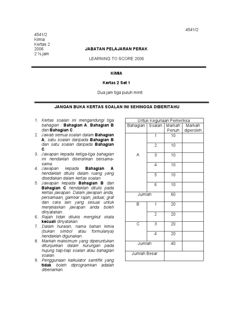 SPM Kimia Kimia k2 Set1 | PDF