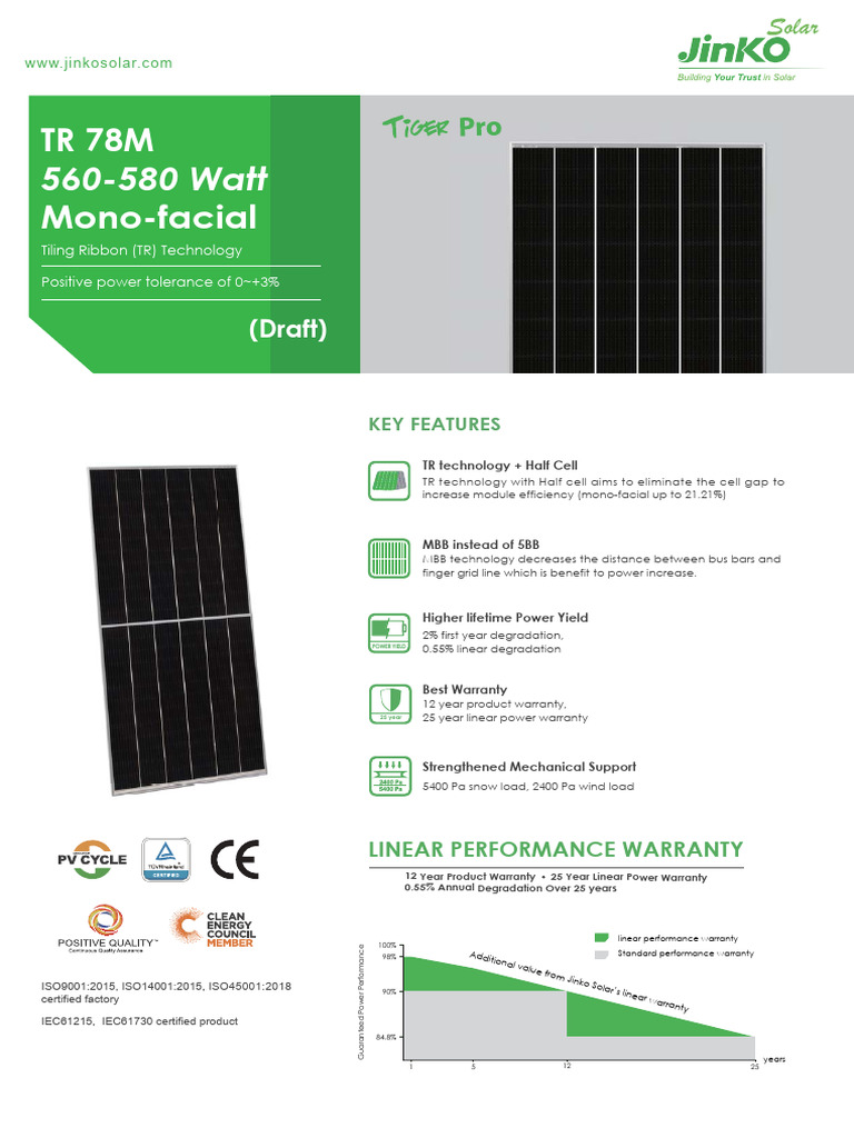 Jinko 560w | PDF | Electric Power | Manufactured Goods