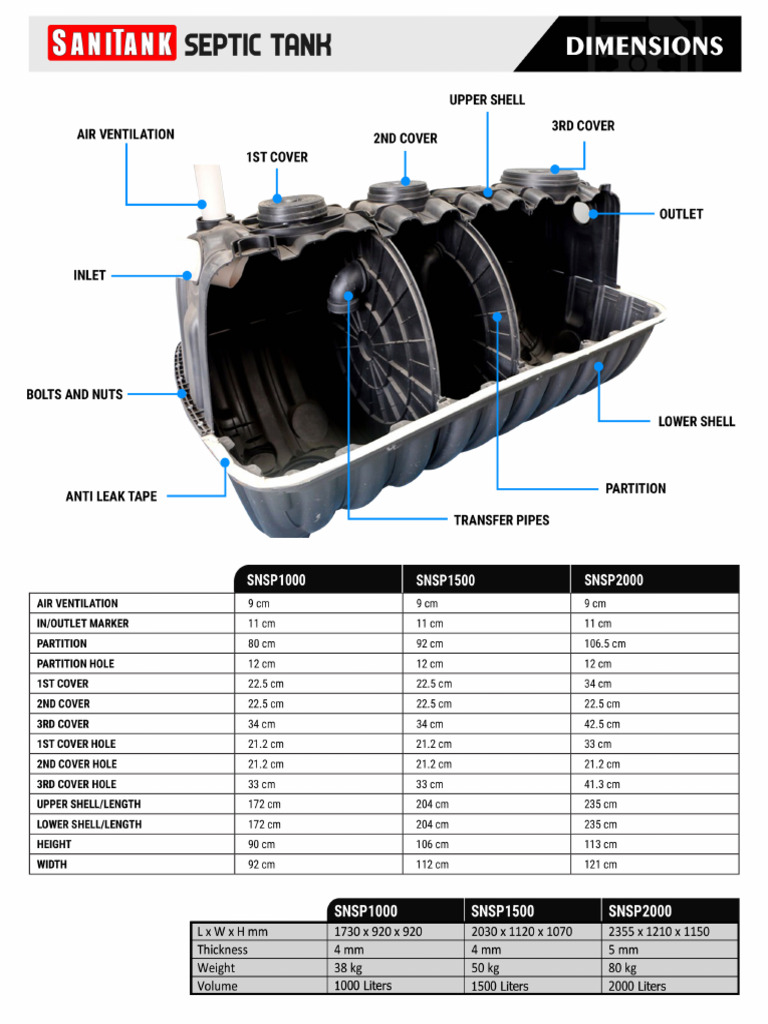 Sanitank Septic Tank Dimension Brochure 1 | PDF