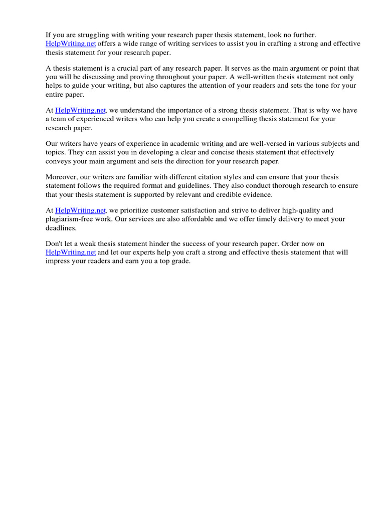 Research Paper Thesis Statement Sample | PDF | Essays | Thesis Research Paper Thesis Statement Sample | PDF | Essays | Thesis