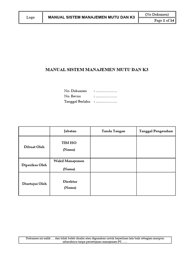 MANUAL SISTEM MANAJEMEN MUTU DAN K3 | PDF