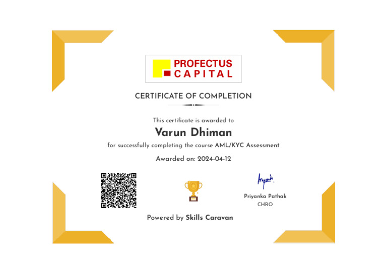 AML/KYC Assessment Completion Certificate | PDF | Finance & Money ...