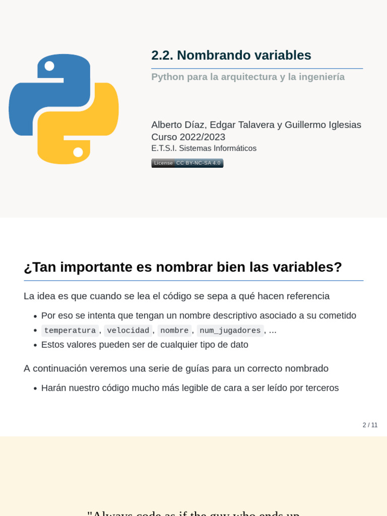 08 - 2.2. Nombrando Variables | PDF | Python (lenguaje de programación) | Variable (informática)