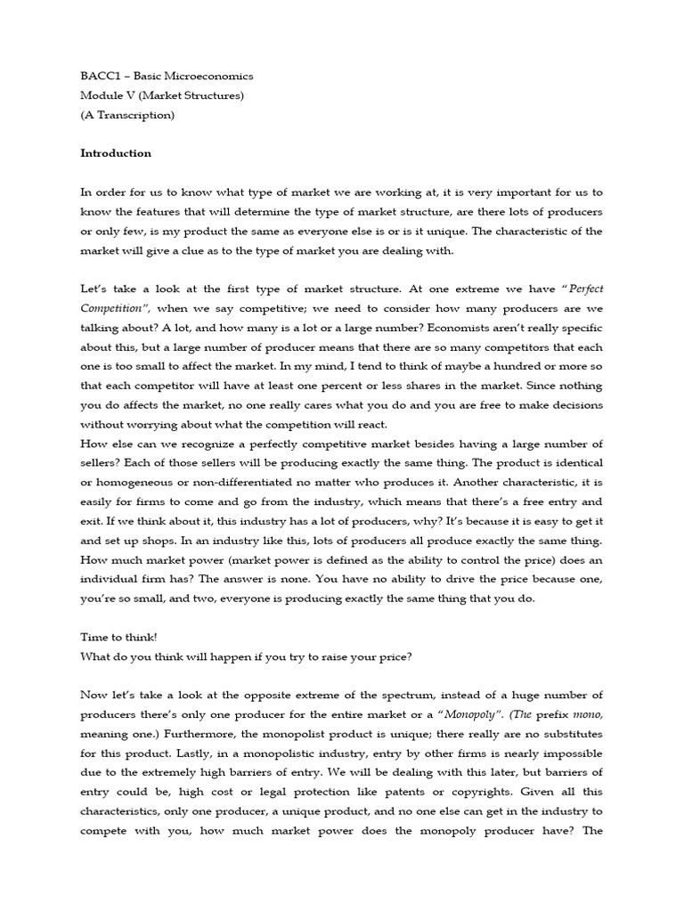 Module V Discussion Market Structures | PDF | Monopoly | Profit (Economics)