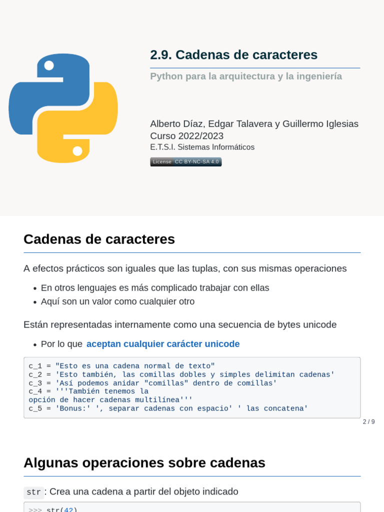 15 - 2.9. Cadenas de Caracteres | PDF | Cadena (informática) | Python ...