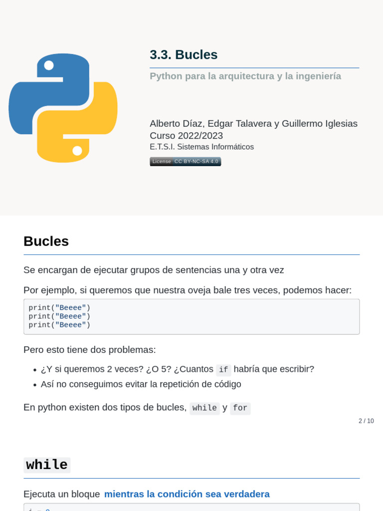 Bucles en Python para Ingenieros | PDF | Python (lenguaje de programación) | Ciencias de la ...