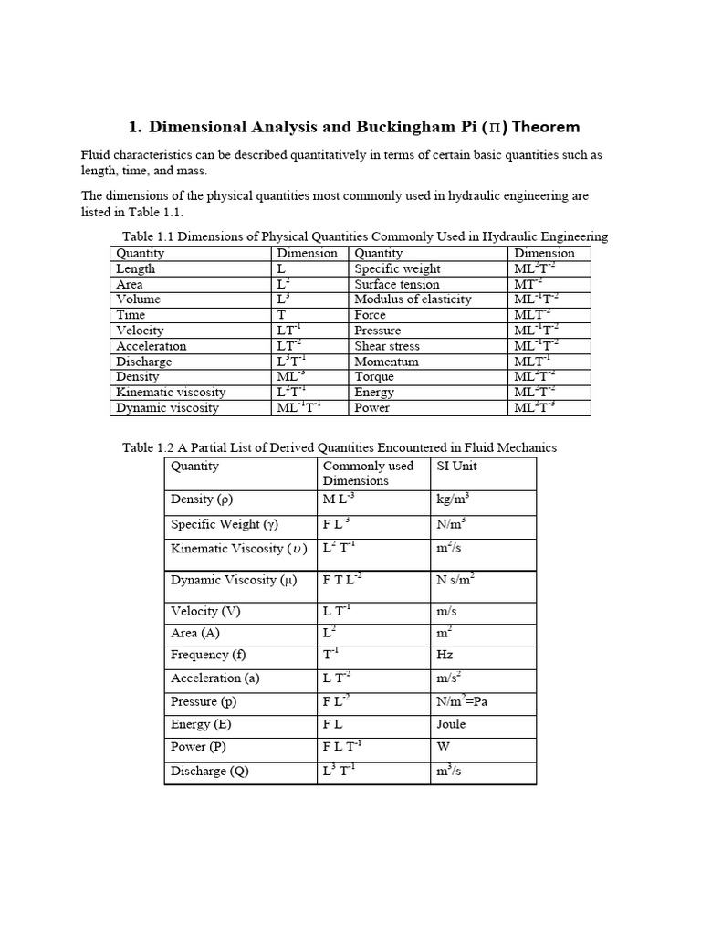 1. Lecture_Dimensional Analysis and Buckingham Pi | PDF | Fluid Dynamics | Reynolds Number
