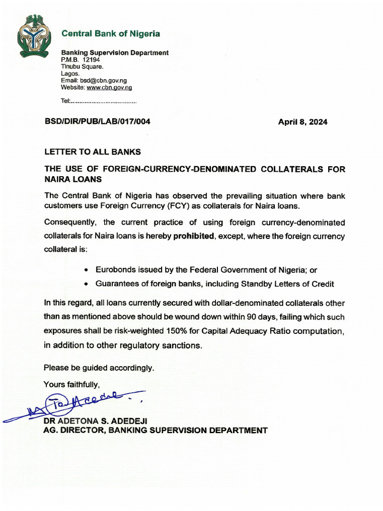 Letter To All Banks - The Use of Foreign Currency Denominated ...