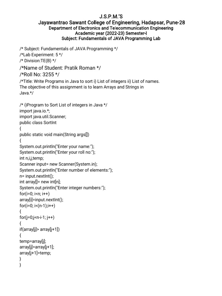 FJP Expt 5 Code | PDF | Computer Science | Computing