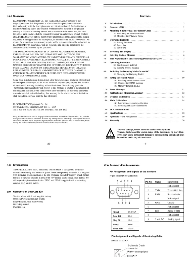 Etm2 Manual Pdf Calibration Electrical Engineering
