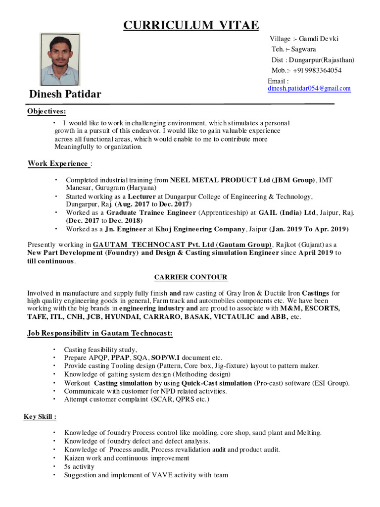 CV Dinesh Patidar NPD & Design | PDF