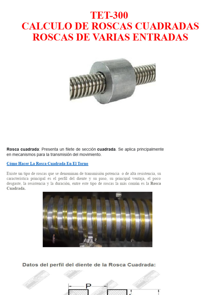 Cálculo de Roscas Cuadradas y Entradas | PDF | Hogar, jardinería y ...