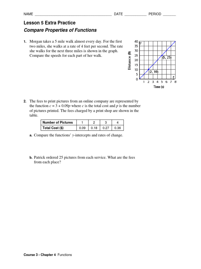 Compare Properties of Functions: Lesson 5 Extra Practice | PDF ...